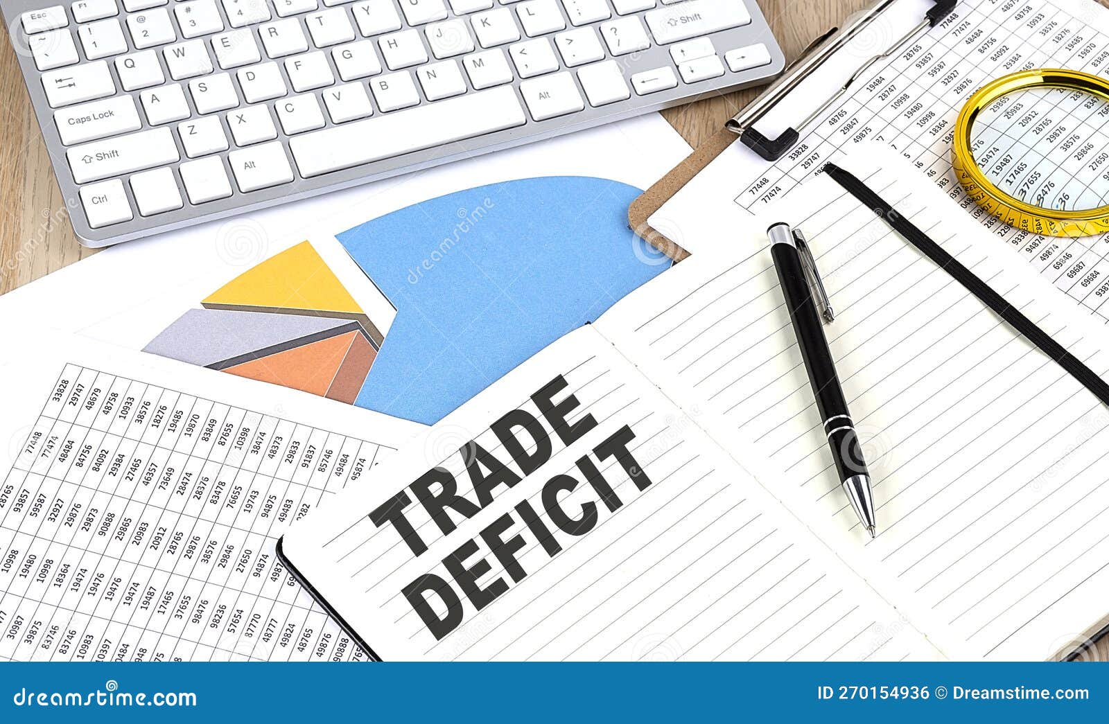 TRADE DEFICIT Text on Notebook with Chart and Keyboard Stock Photo ...