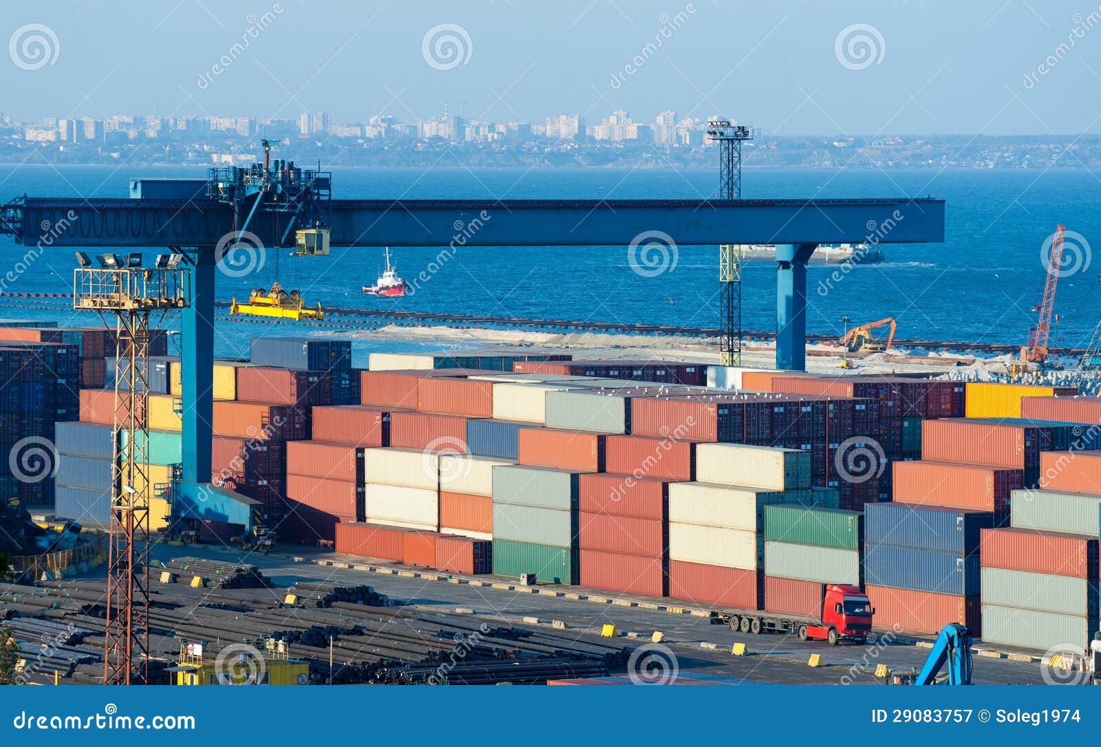 Trade port with containers stock image. Image of dock - 29083757