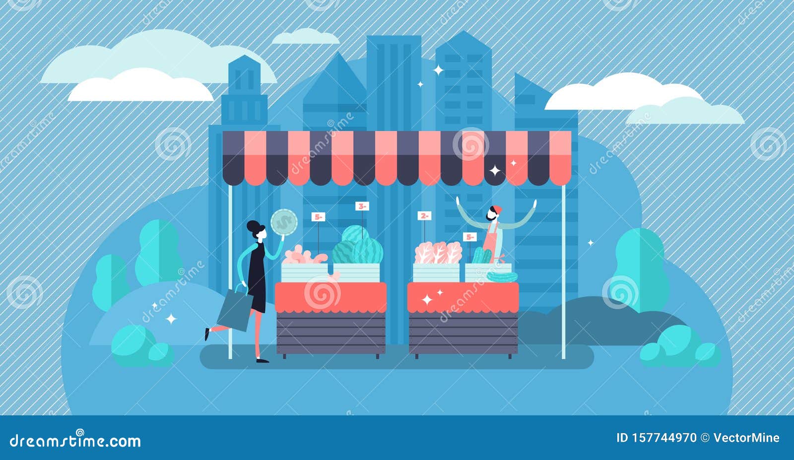 Trade Vector Illustration. Tiny Local Self Employed Store Persons ...