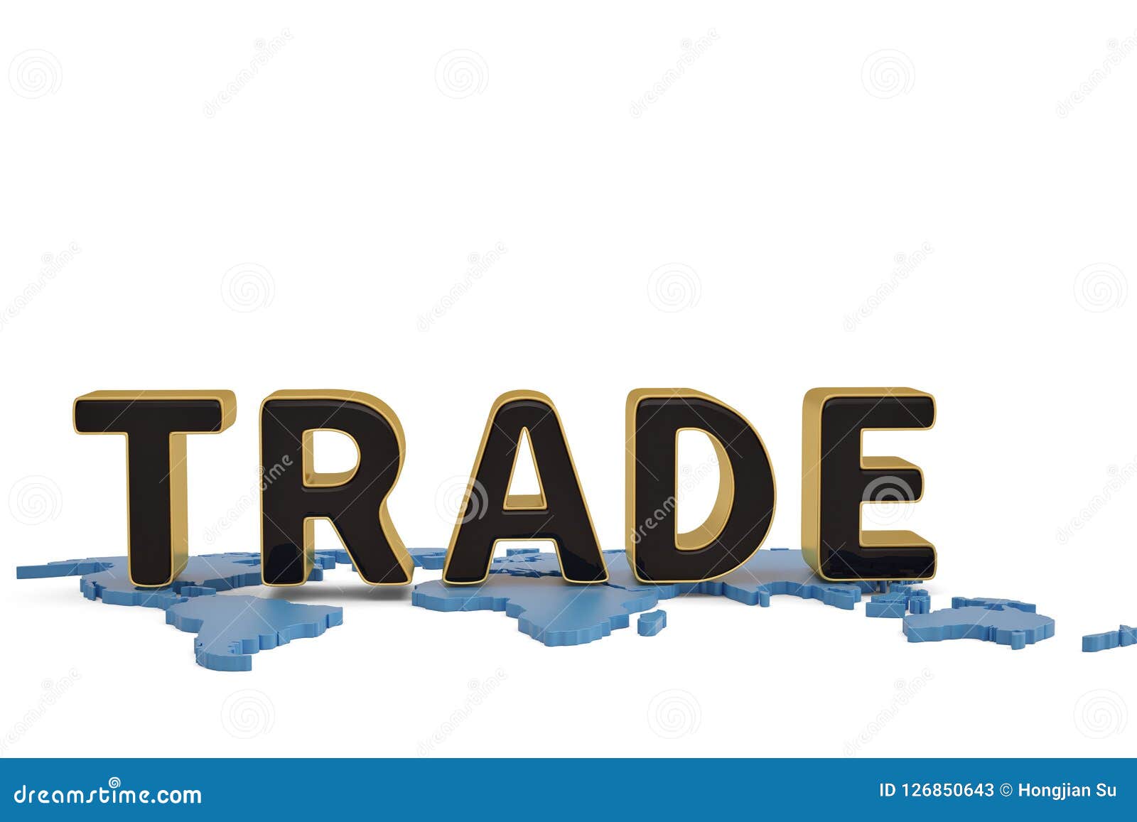 Trade Word on World Map 3D Illustration. Stock Illustration ...