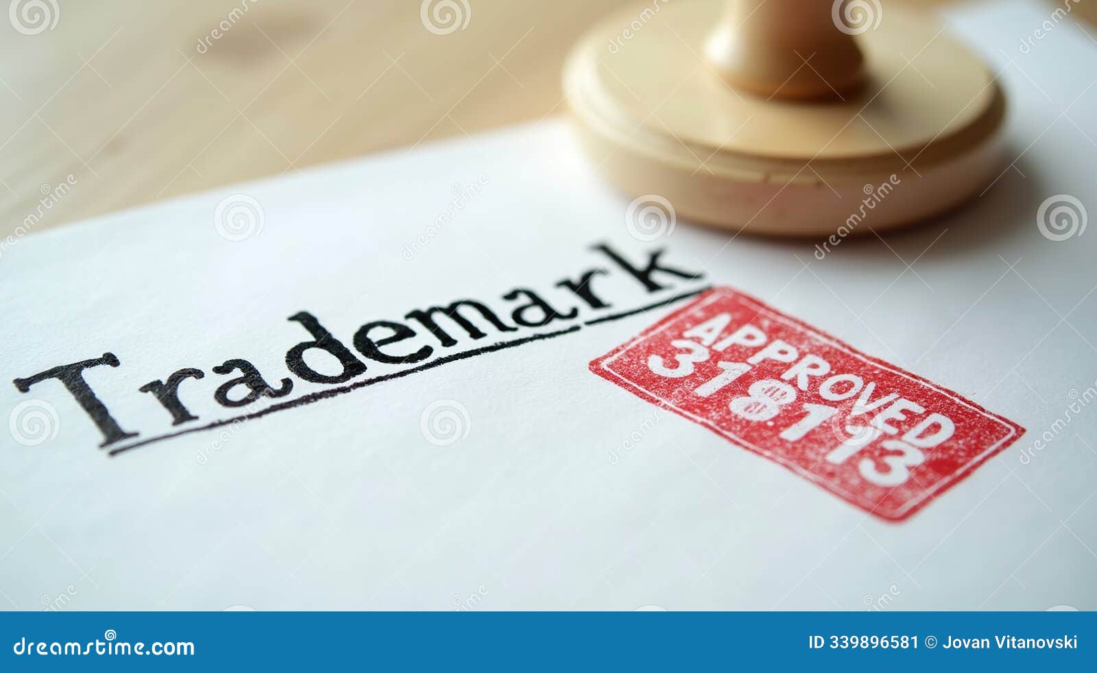 Trademark Application Approved with Rubber Stamp on Paper Document ...