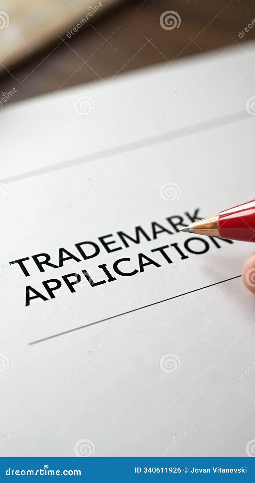 Trademark Application Form with Approval Notation and Red Pen Stock ...