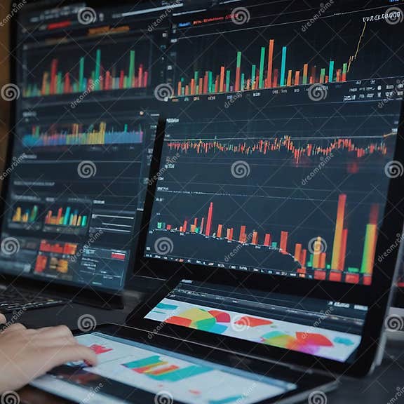 Trader Analyzing Data on Virtual Screen.Price Graph and Indicator. Stock Market Invest and ...