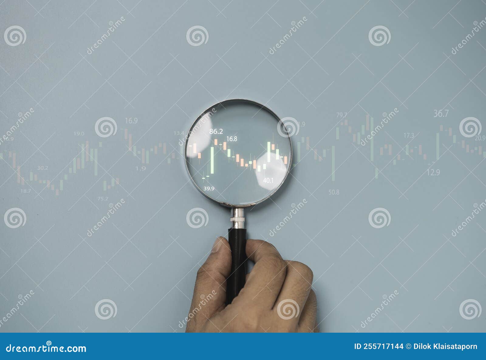 Trader Hand Holding Magnifier Glass with Bar Graph with Increasing ... Trader Hand Holding Magnifier Glass with Bar Graph with Increasing ...