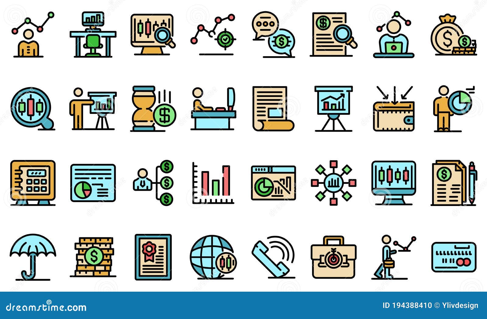 Trader Icons Set Vector Flat Stock Vector - Illustration of information, exchange: 194388410