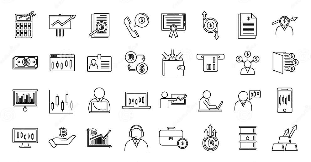 Trader Icons Set, Outline Style Stock Vector - Illustration of outline, desk: 212304649