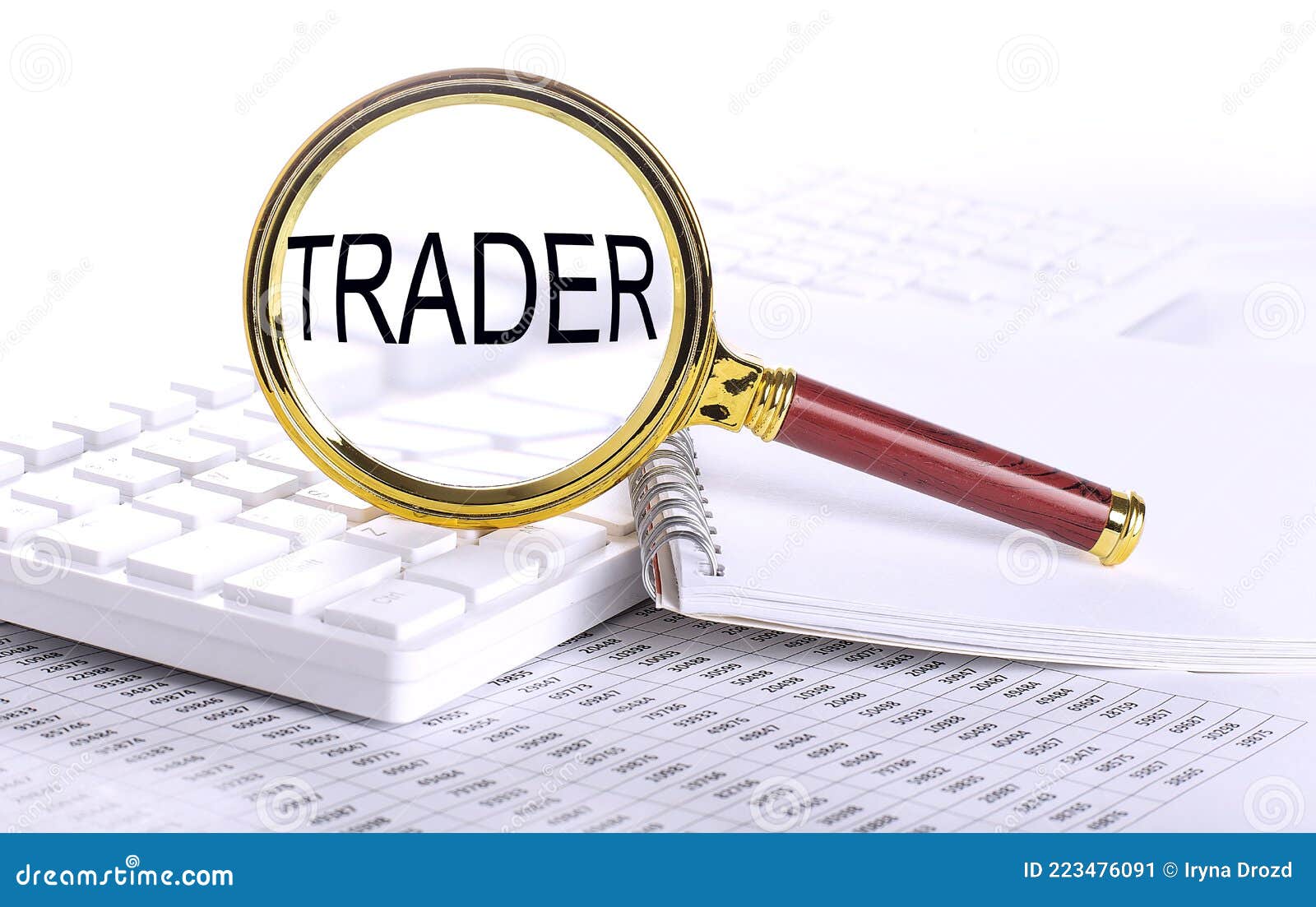 TRADER Word through Magnifying Glass on Keyboard on the Chart Stock ...