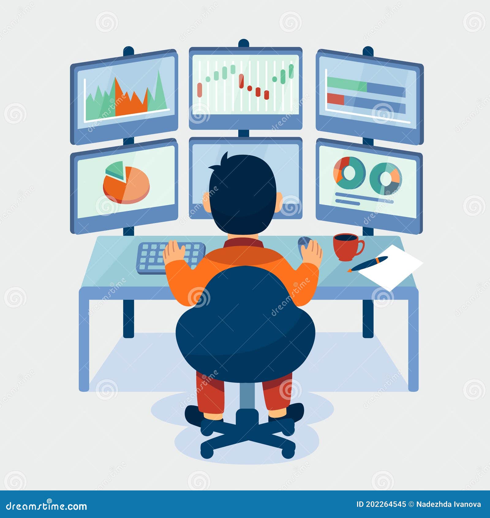 Trader Working Concept Vector Illustration Stock Illustration ...