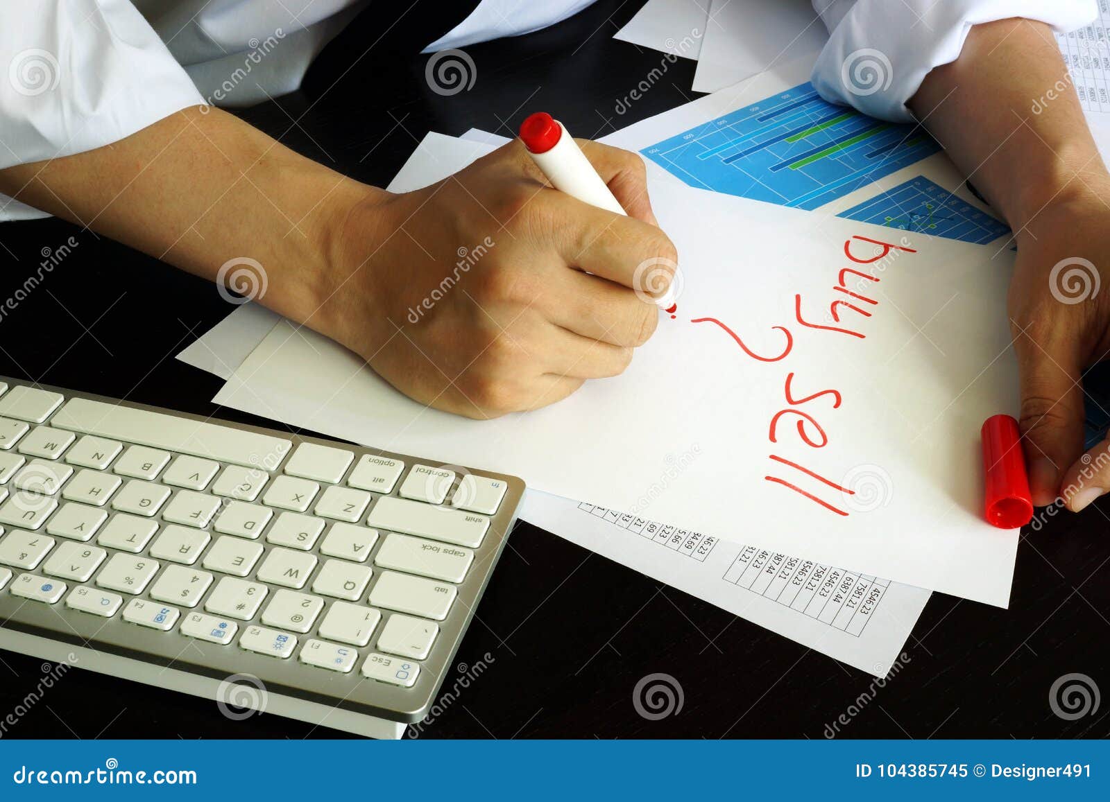Trader is Writing Buy or Sell in a Note. Stock Image - Image of ...