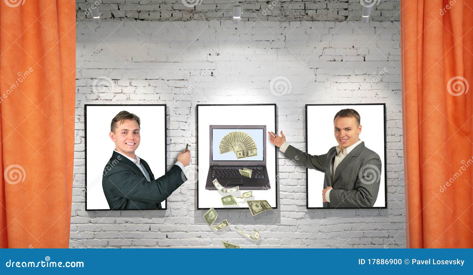Traders with Cool Money Notebook on Frames on Wall Stock Photo - Image ...