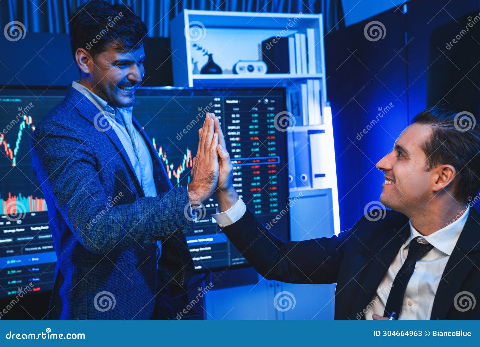 Traders Making High Five for Successful in High Profit Chart. Sellable ...