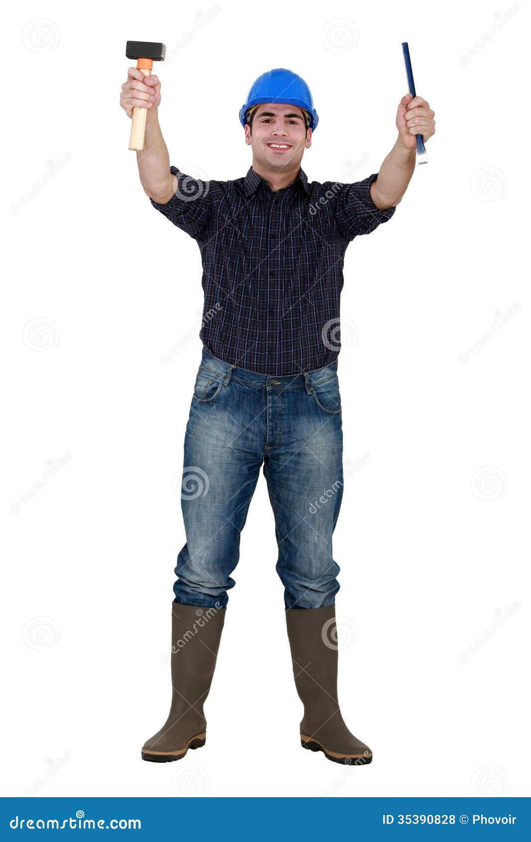 Tradesman holding a hammer stock photo. Image of hammer - 35390828