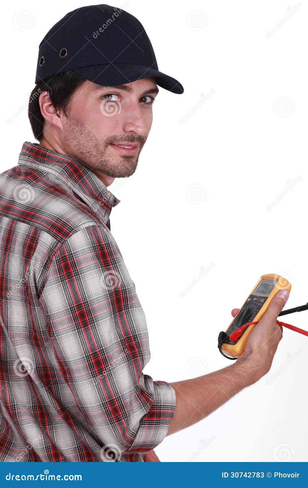Tradesman Holding a Multimeter Stock Image - Image of cable ...