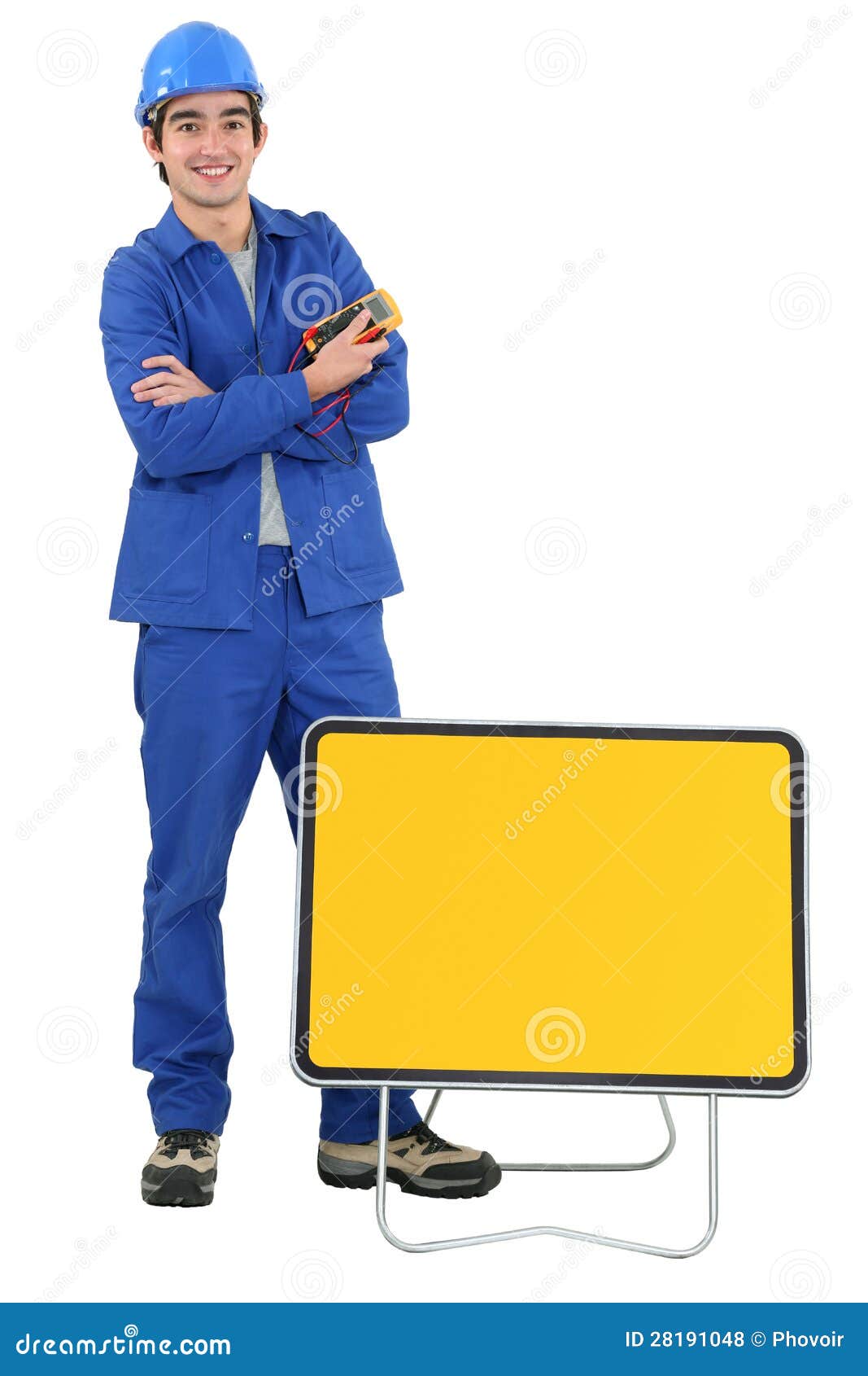 Tradesman with Traffic Sign Stock Photo - Image of hard, probes: 28191048