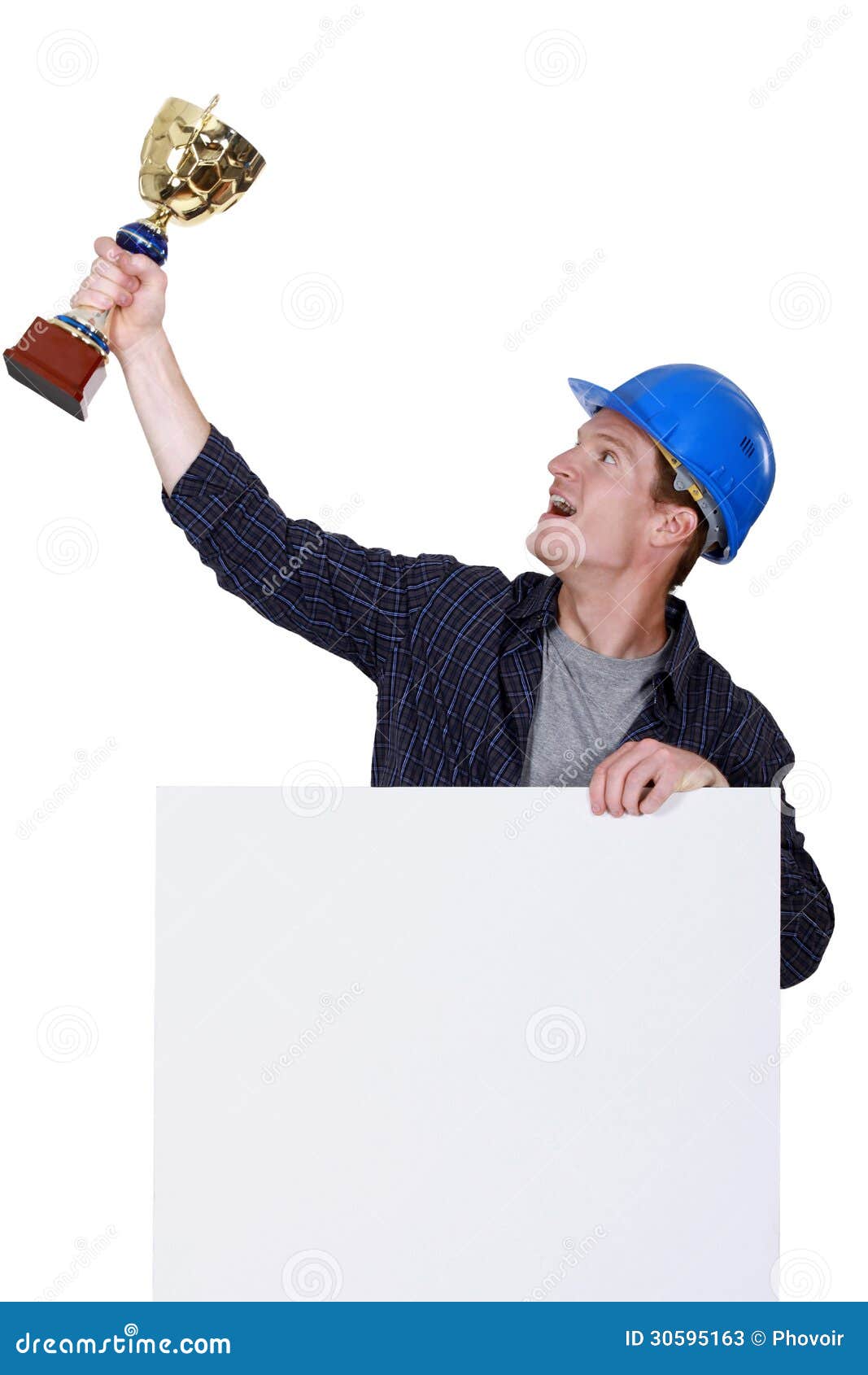 Tradesman with a trophy stock image. Image of caucasian - 30595163