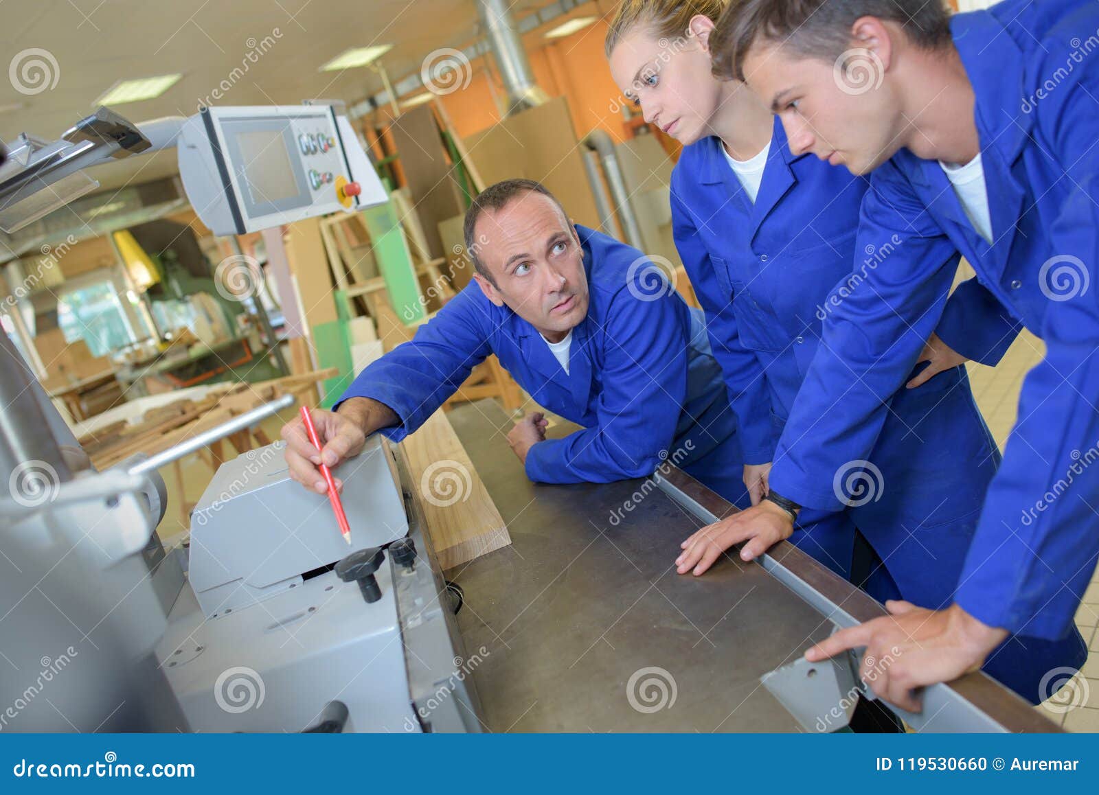 Tradesman with Two Apprentices Stock Photo - Image of occupation ...