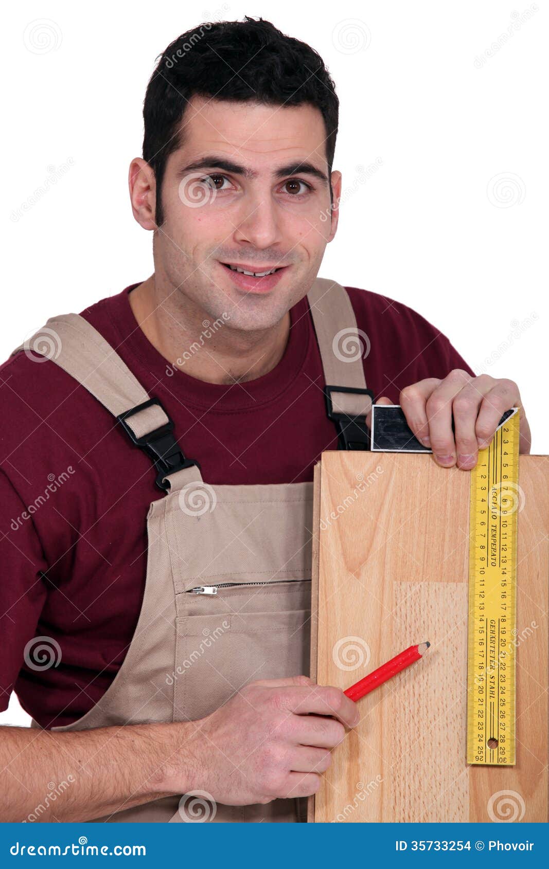 Tradesman Using a Try Square Stock Photo - Image of measuring, overalls ...