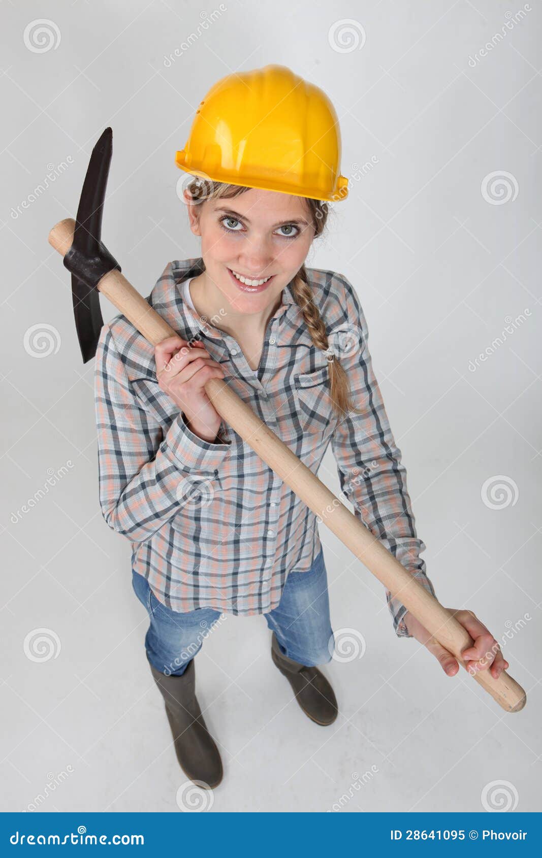 Tradeswoman Holding a Pickaxe Stock Image - Image of labour, blue: 28641095