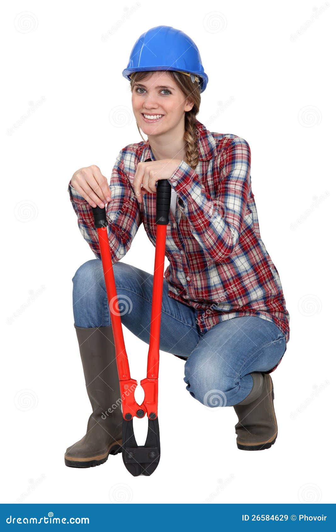 Tradeswoman holding pliers stock image. Image of employee - 26584629