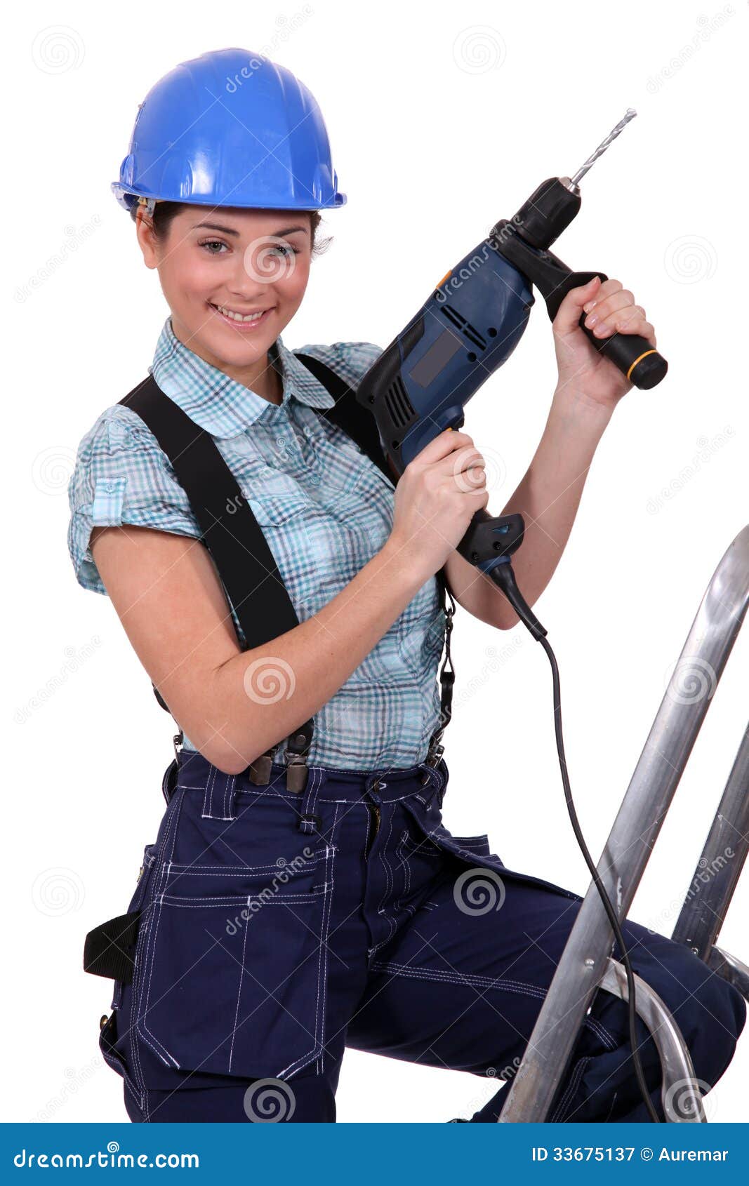 Tradeswoman Holding a Power Tool Stock Image - Image of safety ...