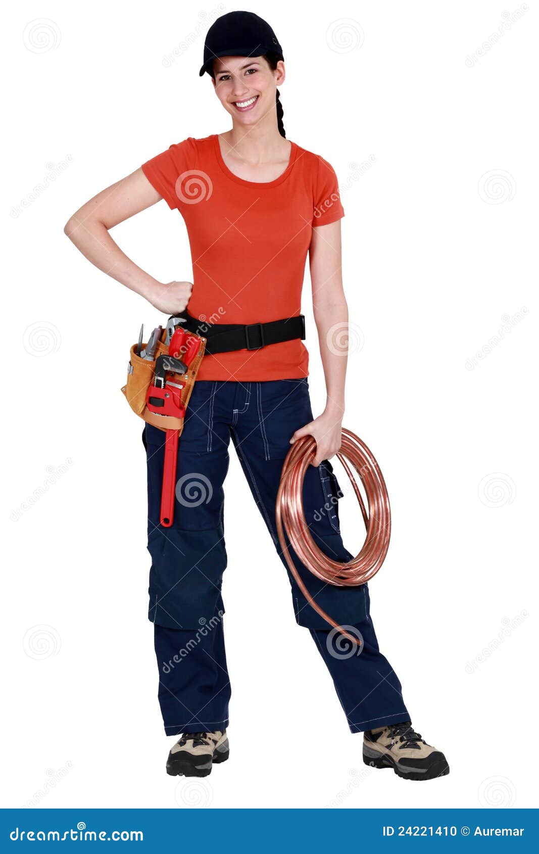 Tradeswoman holding a wire stock photo. Image of female - 24221410