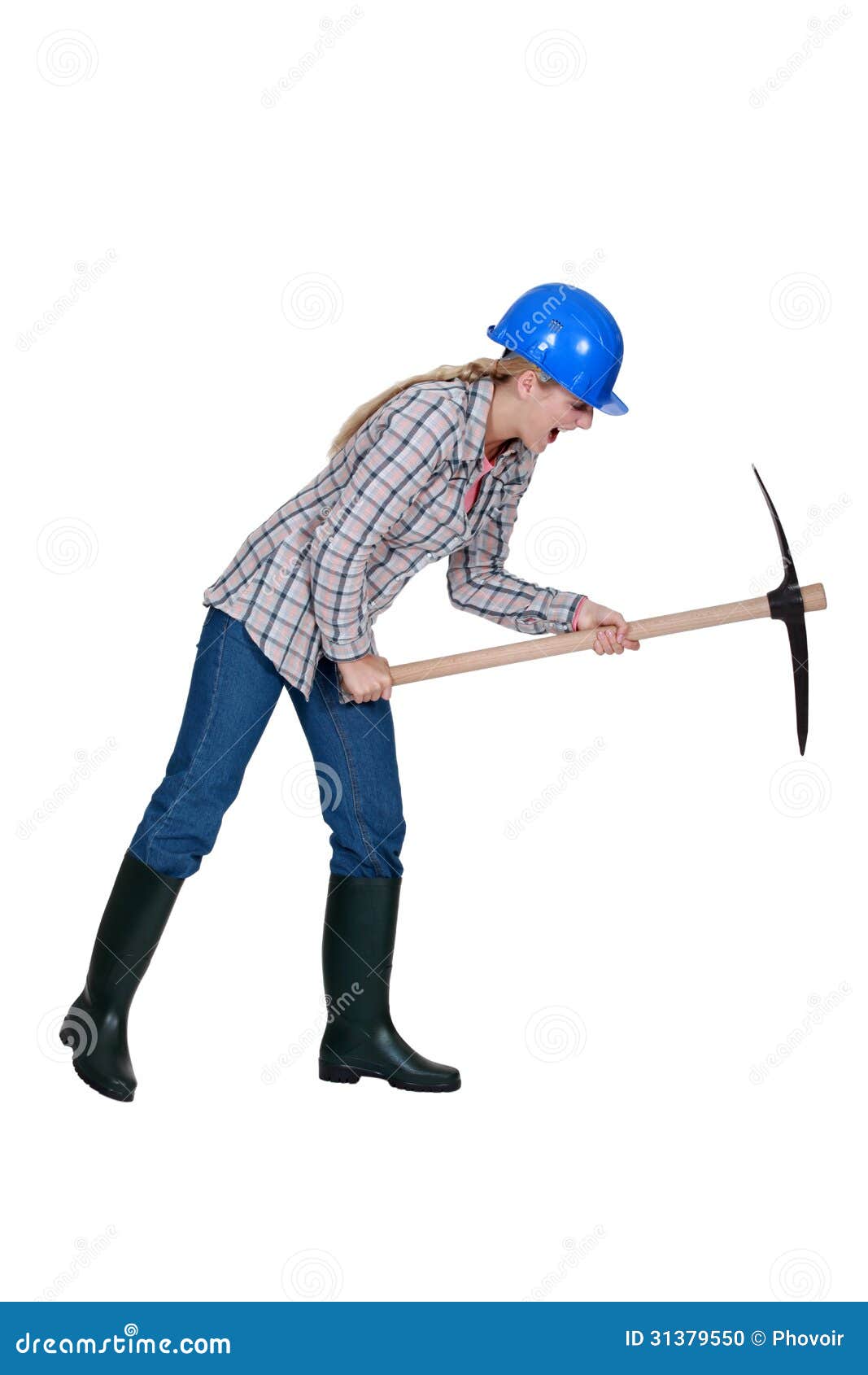 Tradeswoman Using a Pickaxe Stock Photo - Image of lifestyle, exertion ...