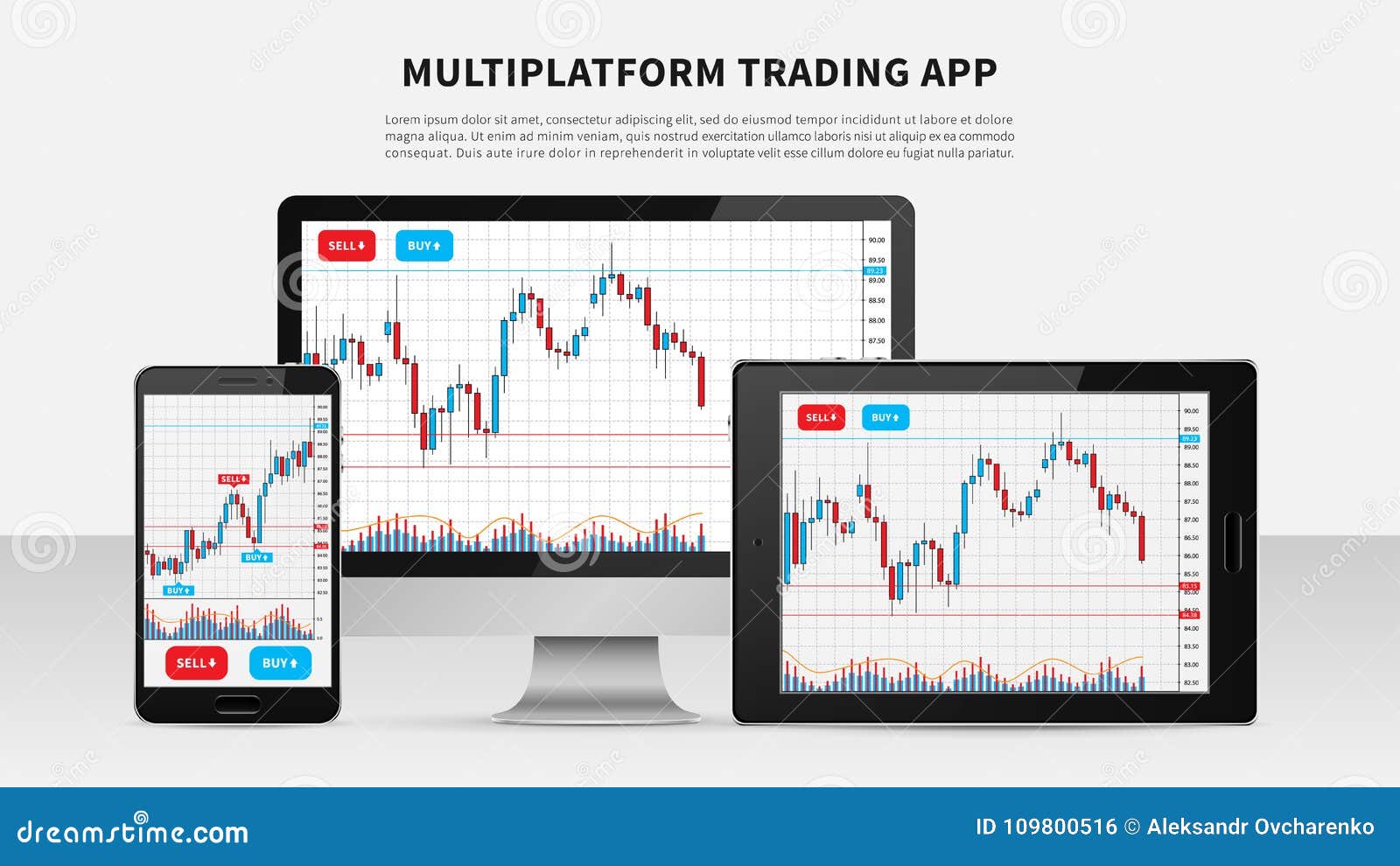 Trading Candlestick Chart on Electronic Devices Stock Vector ...