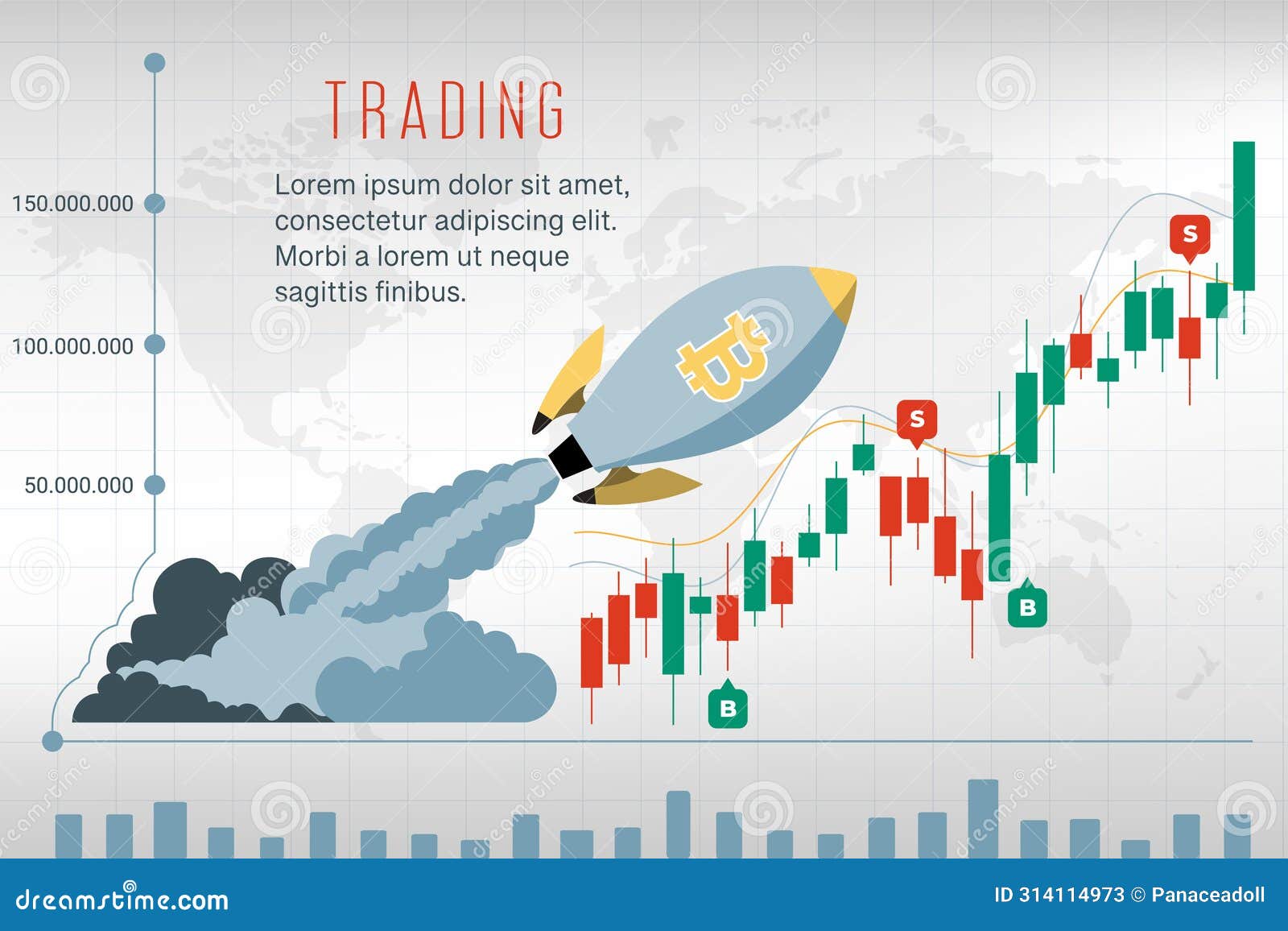 Trading Chart with Rocket and Growth Chart Stock Vector - Illustration ...