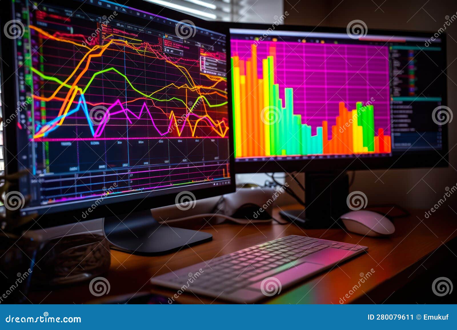 Trading Charts in Computer Monitor Generative Ai Stock Illustration ...