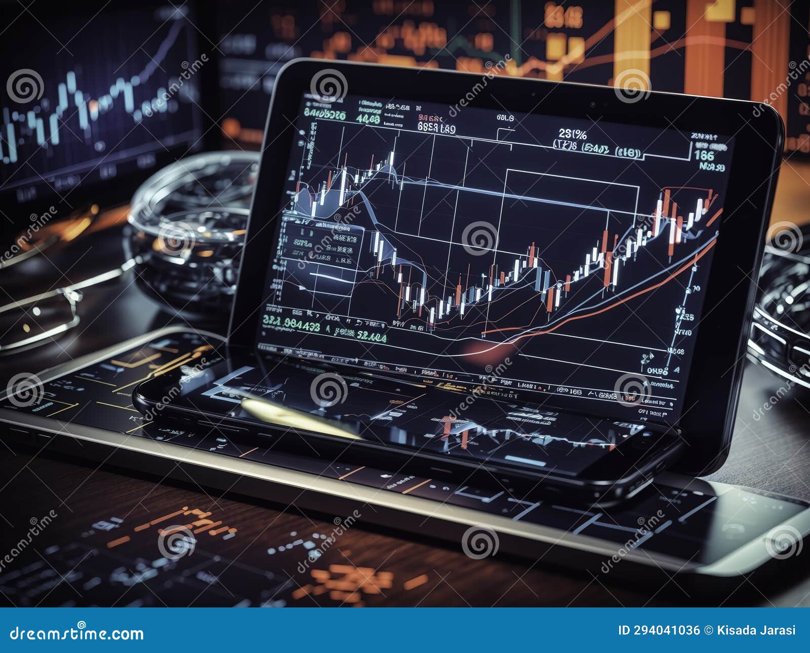 Trading Charts on a Display Stock Illustration - Illustration of ...