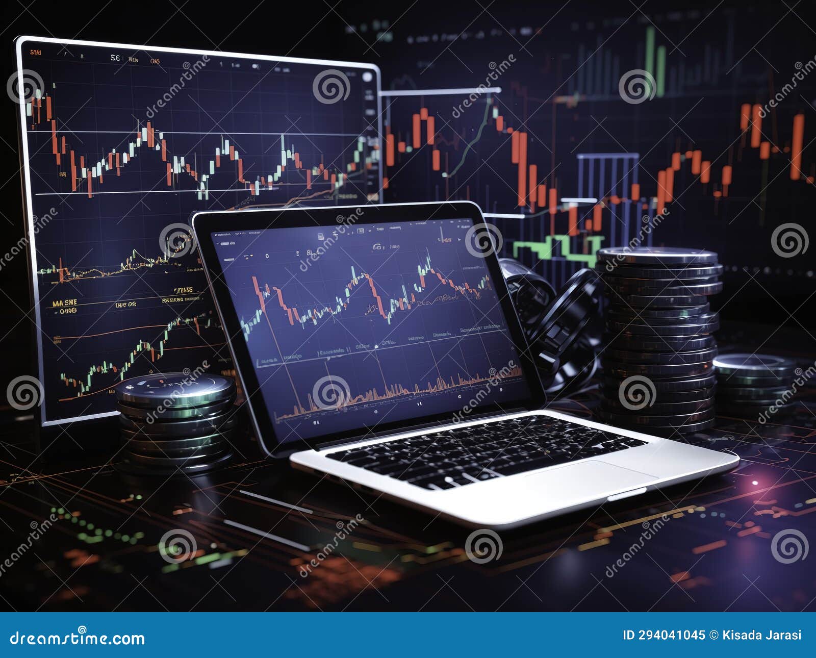 Trading Charts on a Display Stock Illustration - Illustration of ...
