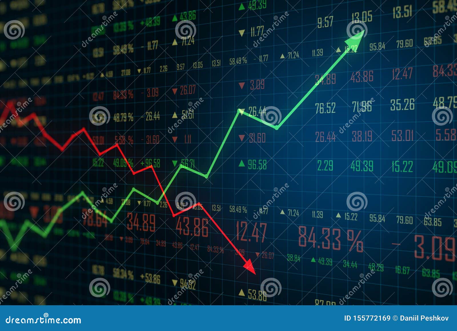 Trading Concept with Business Chart Screen with Green Growing Arrow and ...