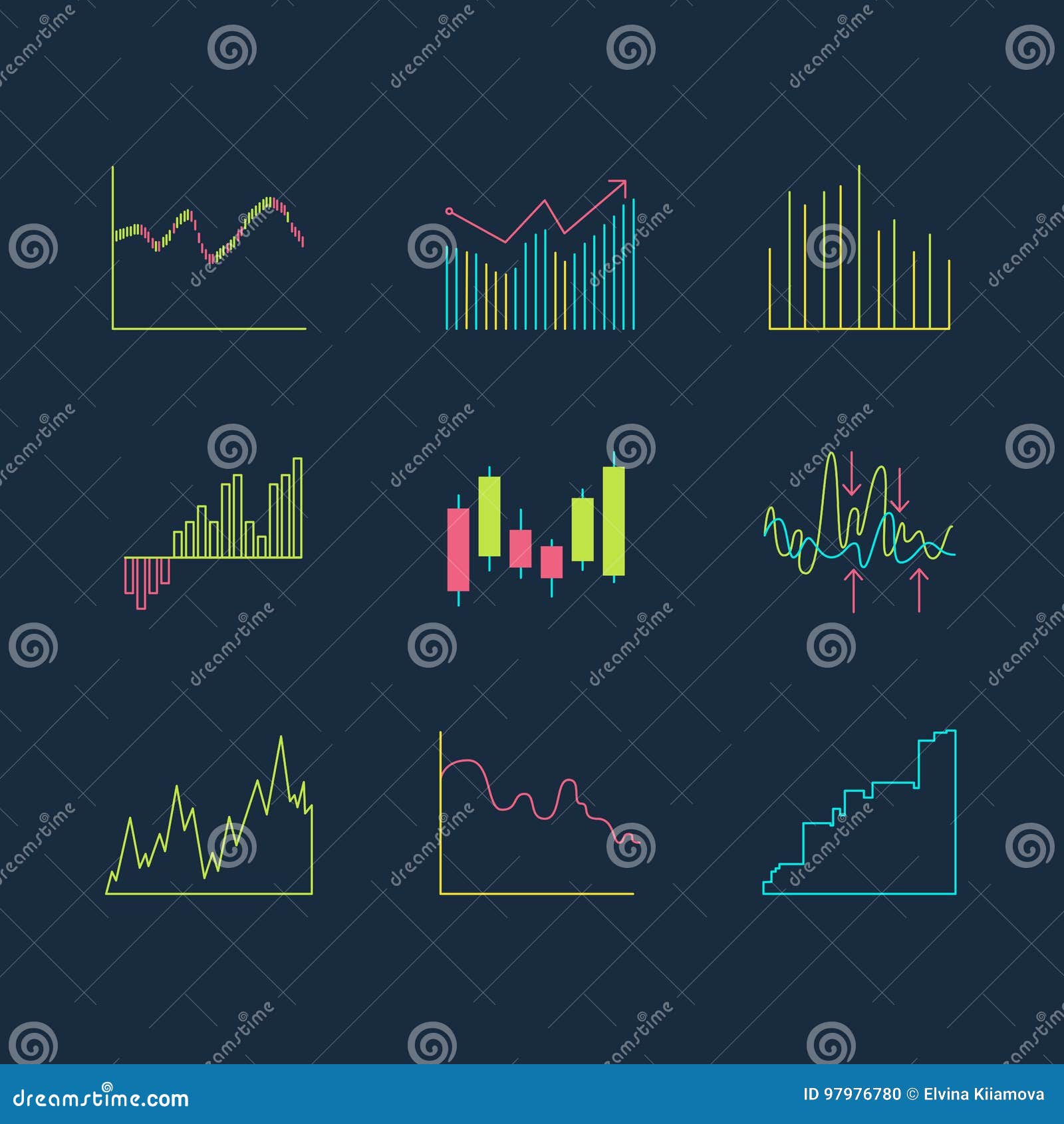 Trading graphics icon set. stock illustration. Illustration of graph ...