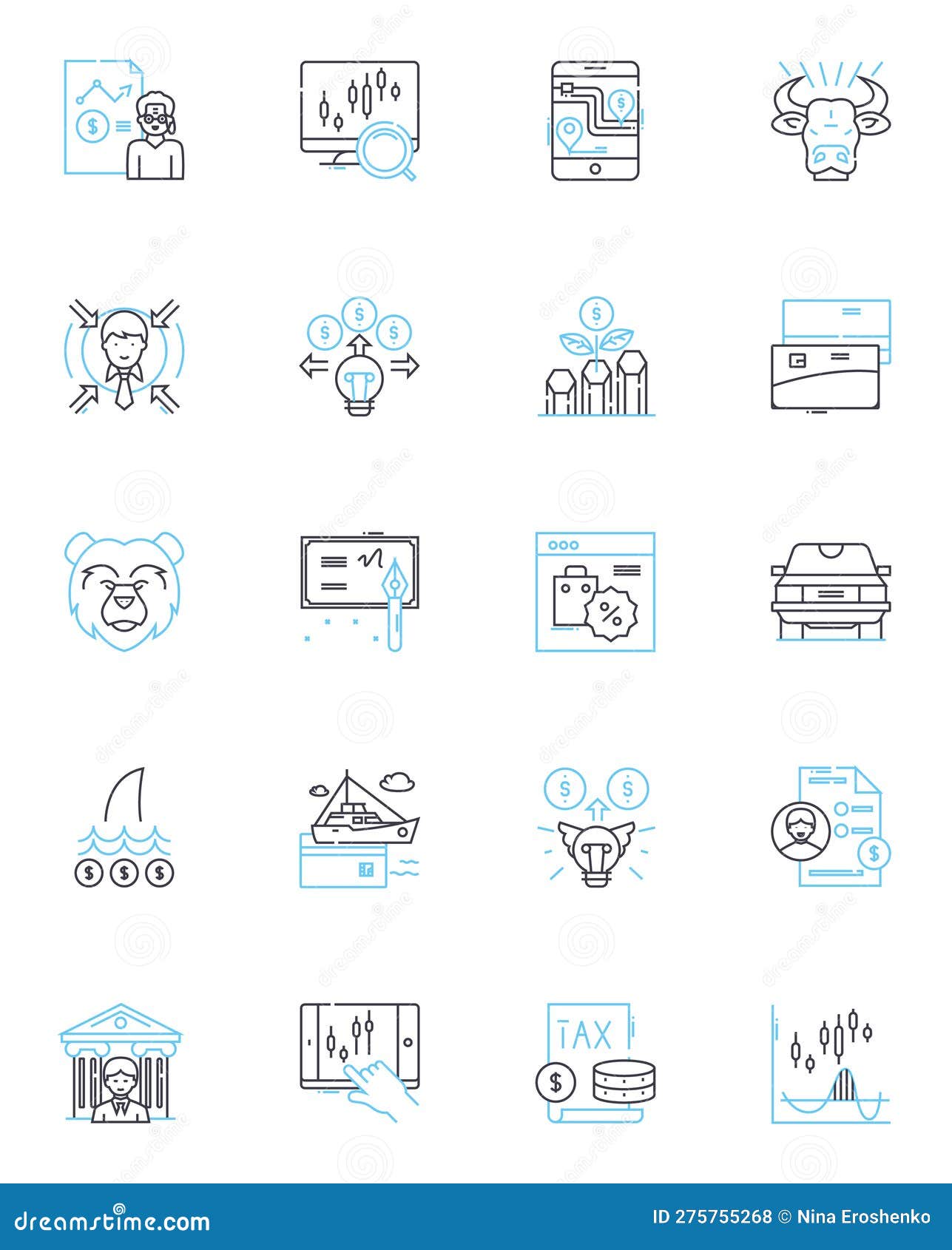 Trading Linear Icons Set Stocks Forex Commodities Derivatives