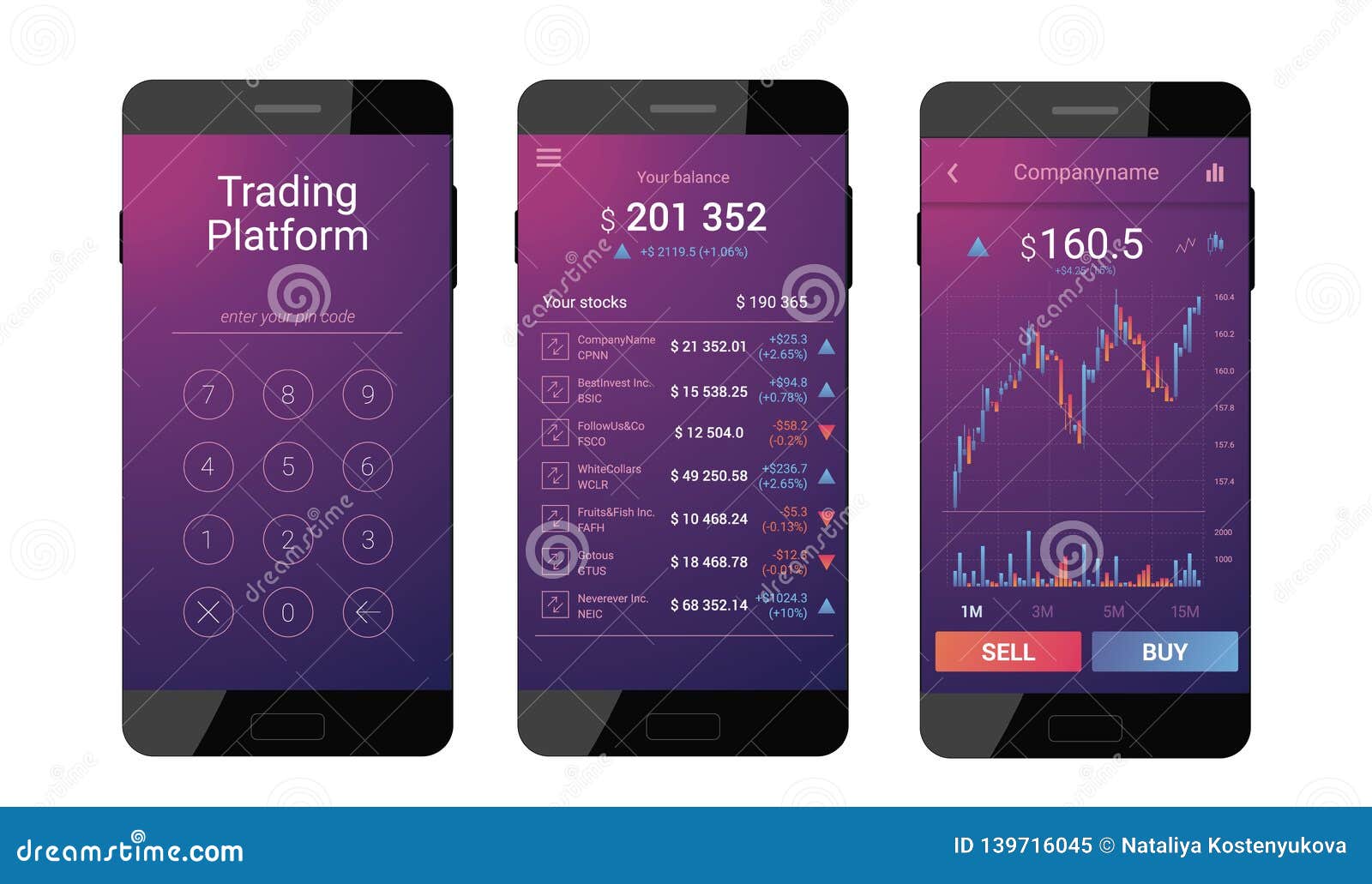 Trading mobile interface stock vector. Illustration of screen - 139716045