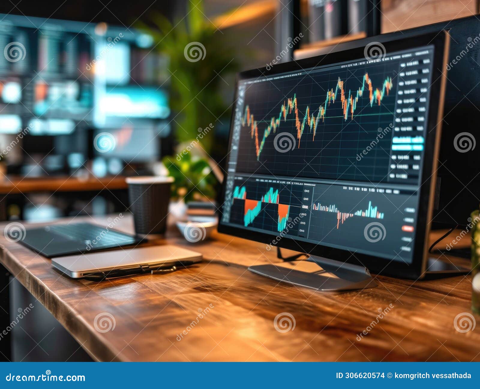 Trading Office Workspace with Multiple Financial Charts Stock ...