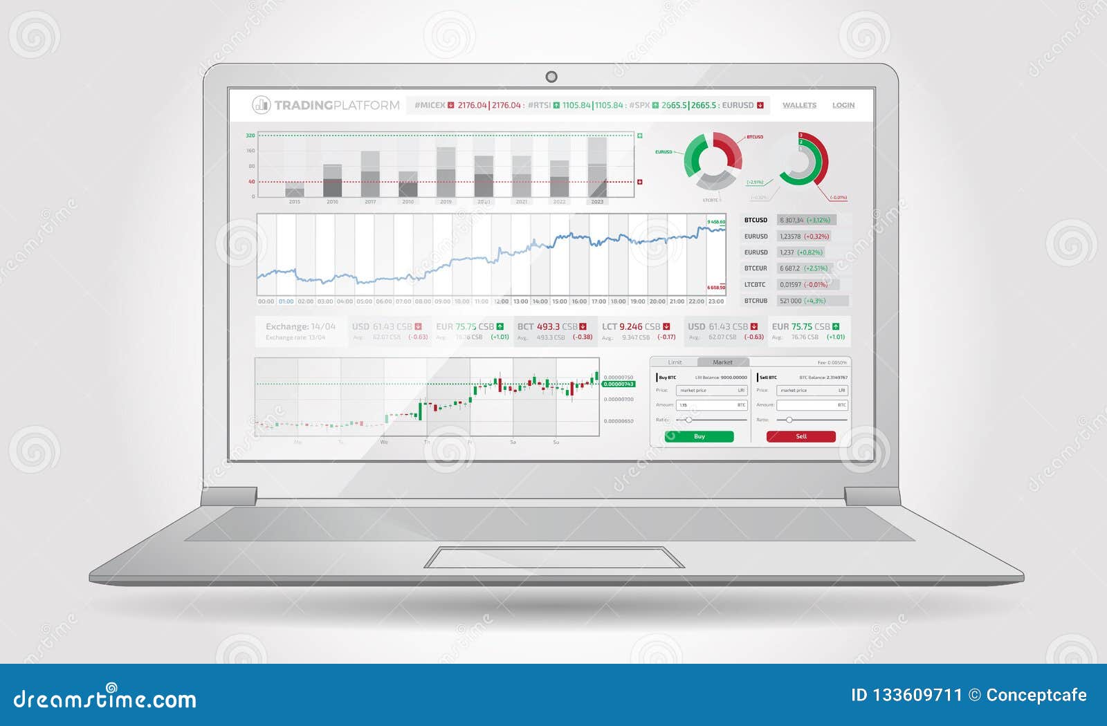 Trading Platform Interface with Infographic Elements Stock Vector ...