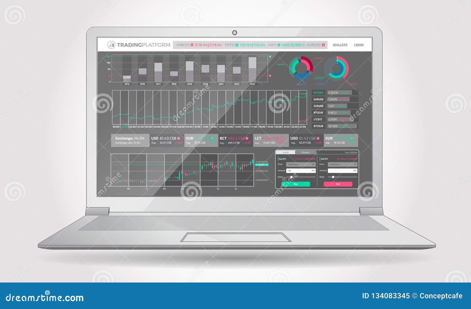Trading Platform Interface with Infographic Elements Stock Vector ...