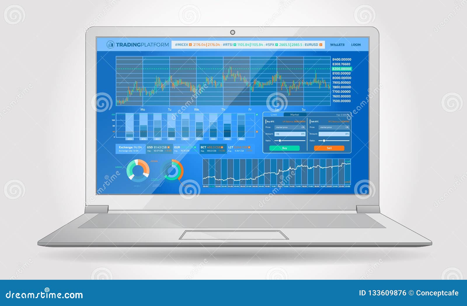 Trading Platform Interface with Infographic Elements Stock Vector ...