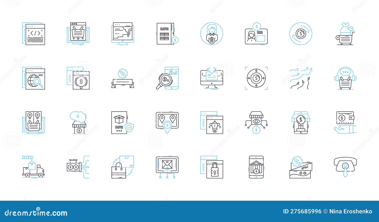 Trading Platform Linear Icons Set. Interface, Functionality, User-friendly, Efficiency ...