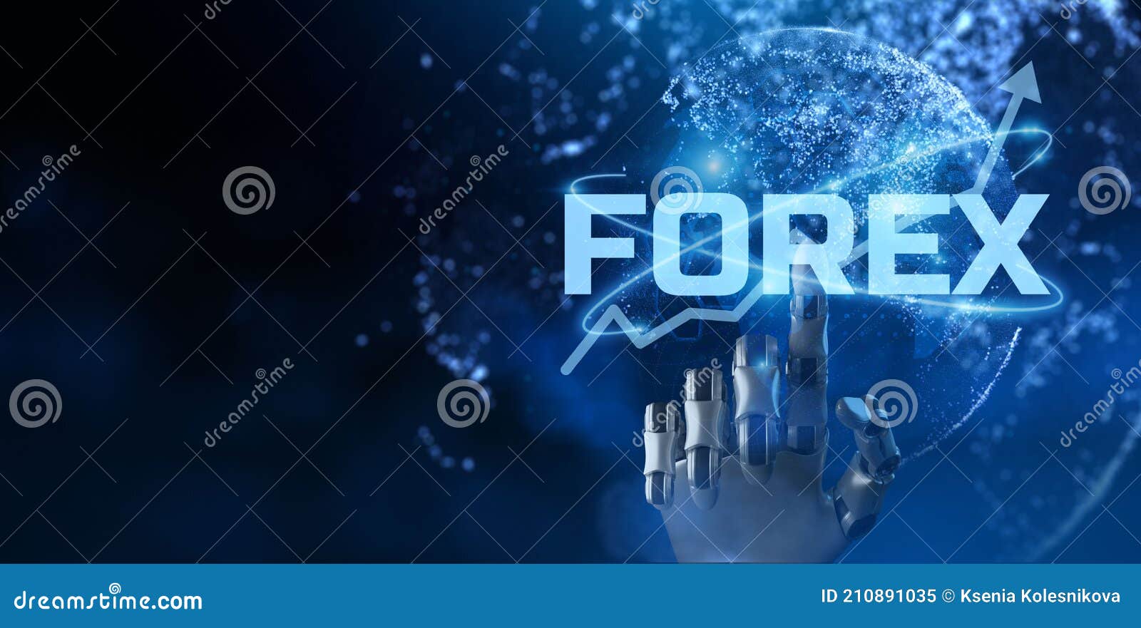 Trading Robot Concept on VR Screen. Robotic Arm 3d Rendering. Stock ...