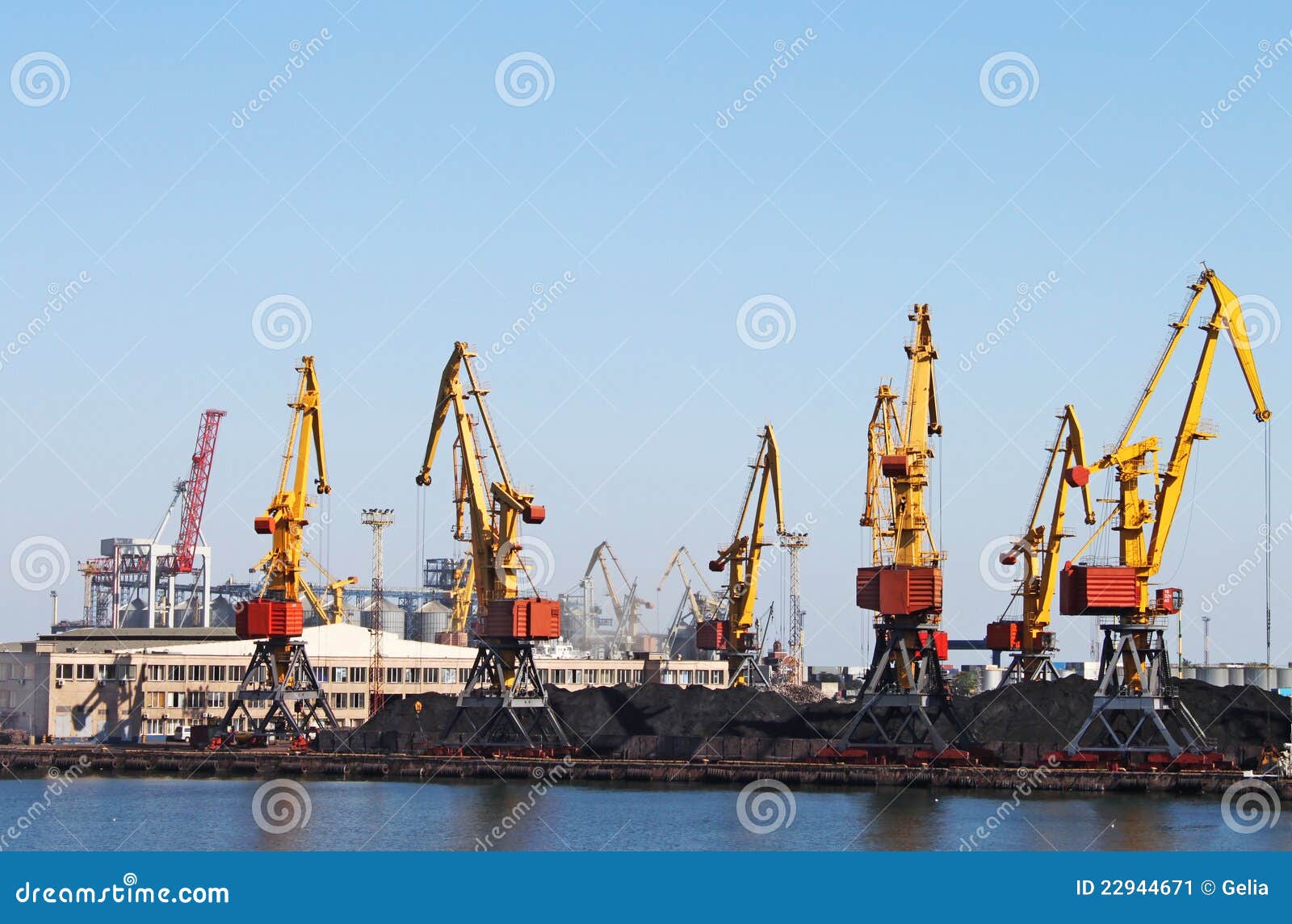 Trading Seaport with Cranes Stock Image - Image of dock, cargo: 22944671
