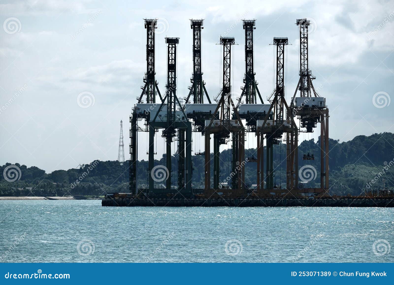 Trading Seaport with Cranes, Cargoes and the Ship Singapore Stock Image ...