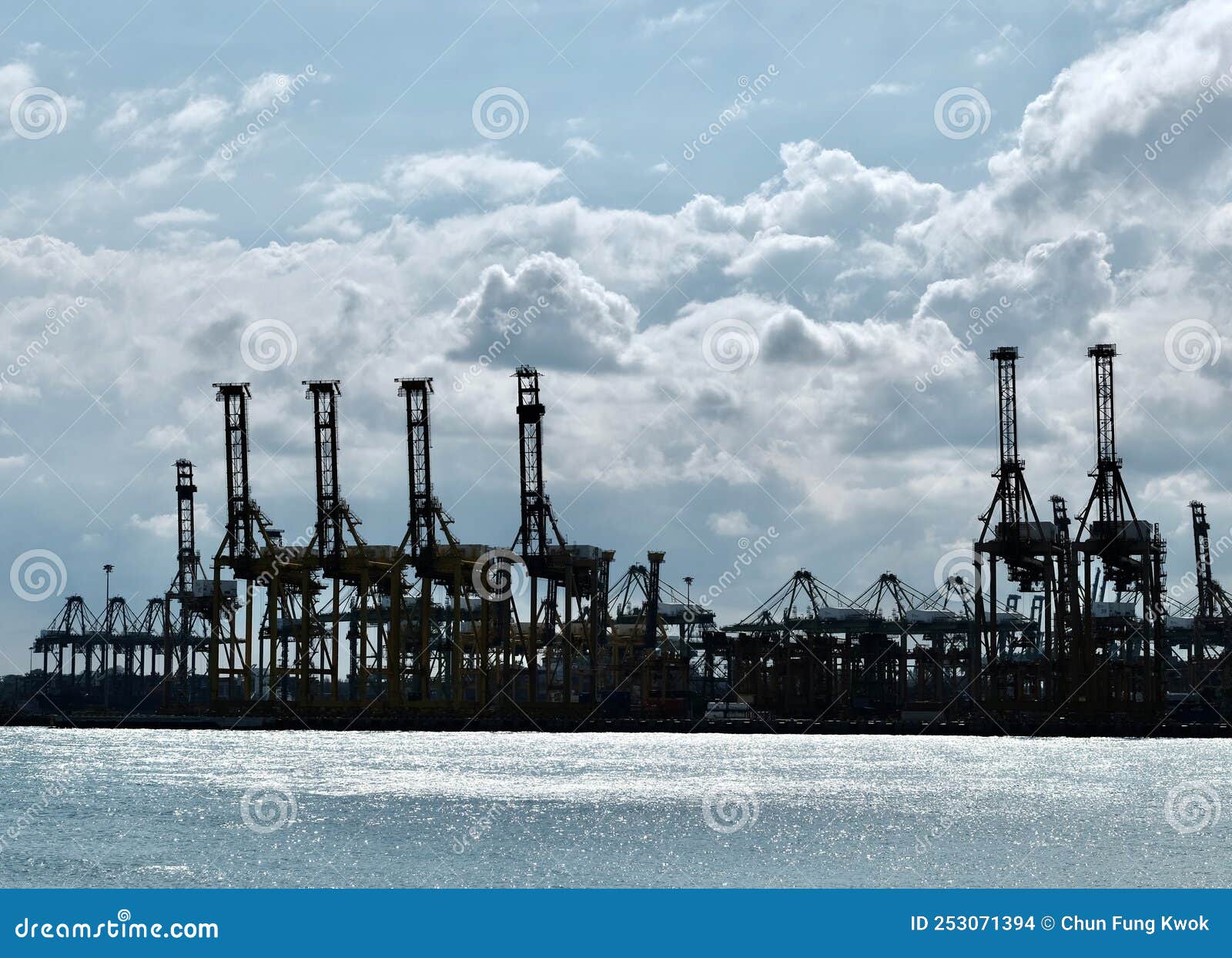 Trading Seaport with Cranes, Cargoes and the Ship Singapore Stock Photo ...
