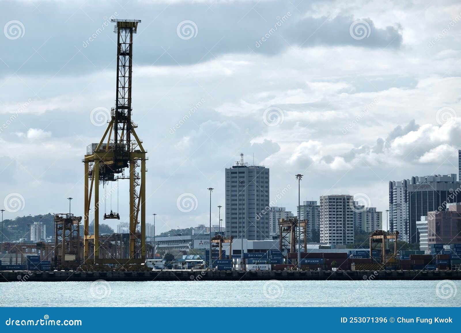 Trading Seaport with Cranes, Cargoes and the Ship Singapore Editorial ...