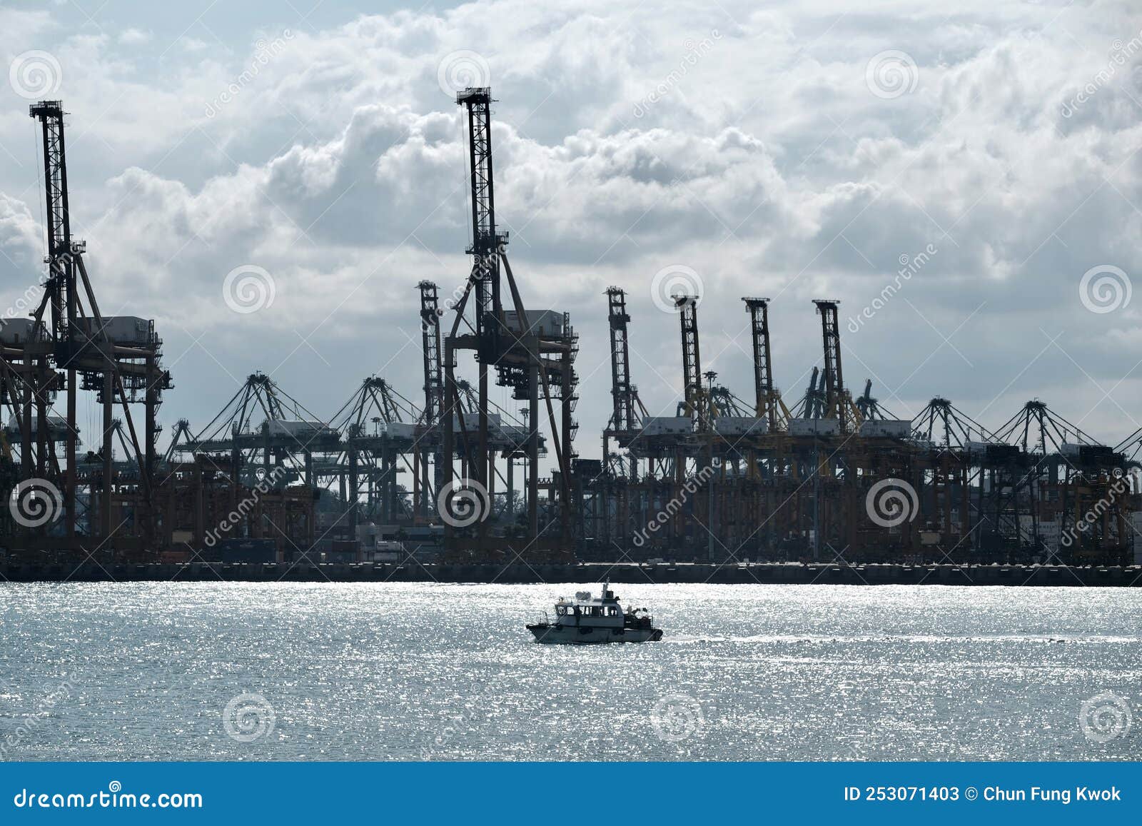 Trading Seaport with Cranes, Cargoes and the Ship Singapore Editorial ...