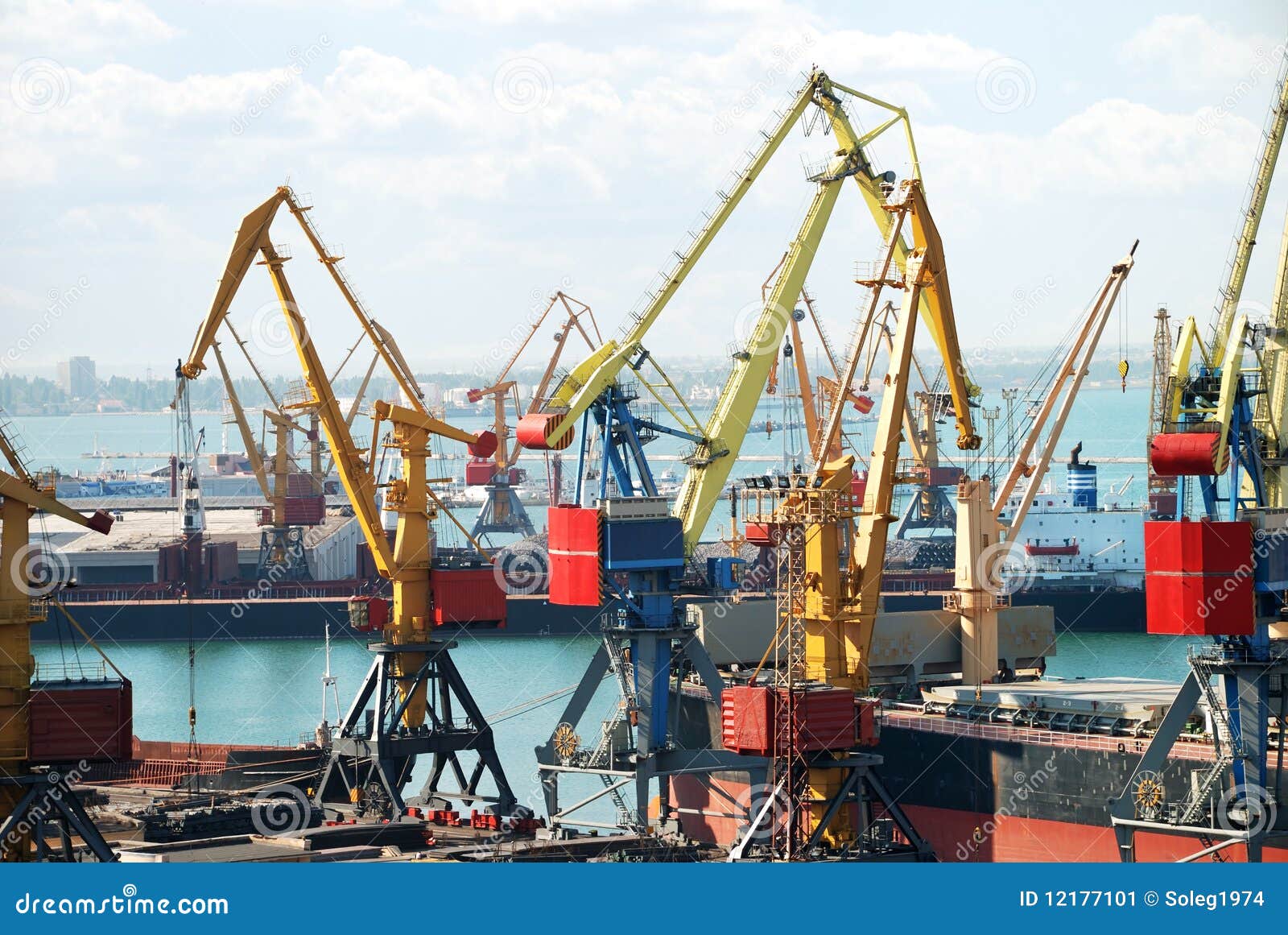 The Trading Seaport with Cranes and Ships Stock Image - Image of crane ...