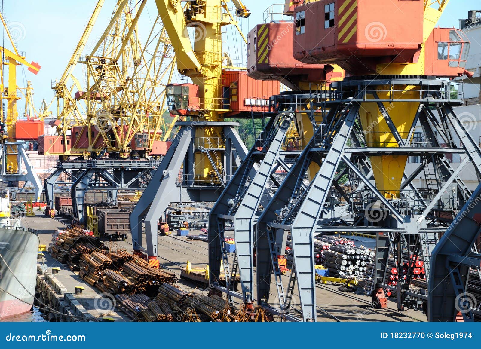 The Trading Seaport with Cranes and Ships Stock Photo - Image of ...
