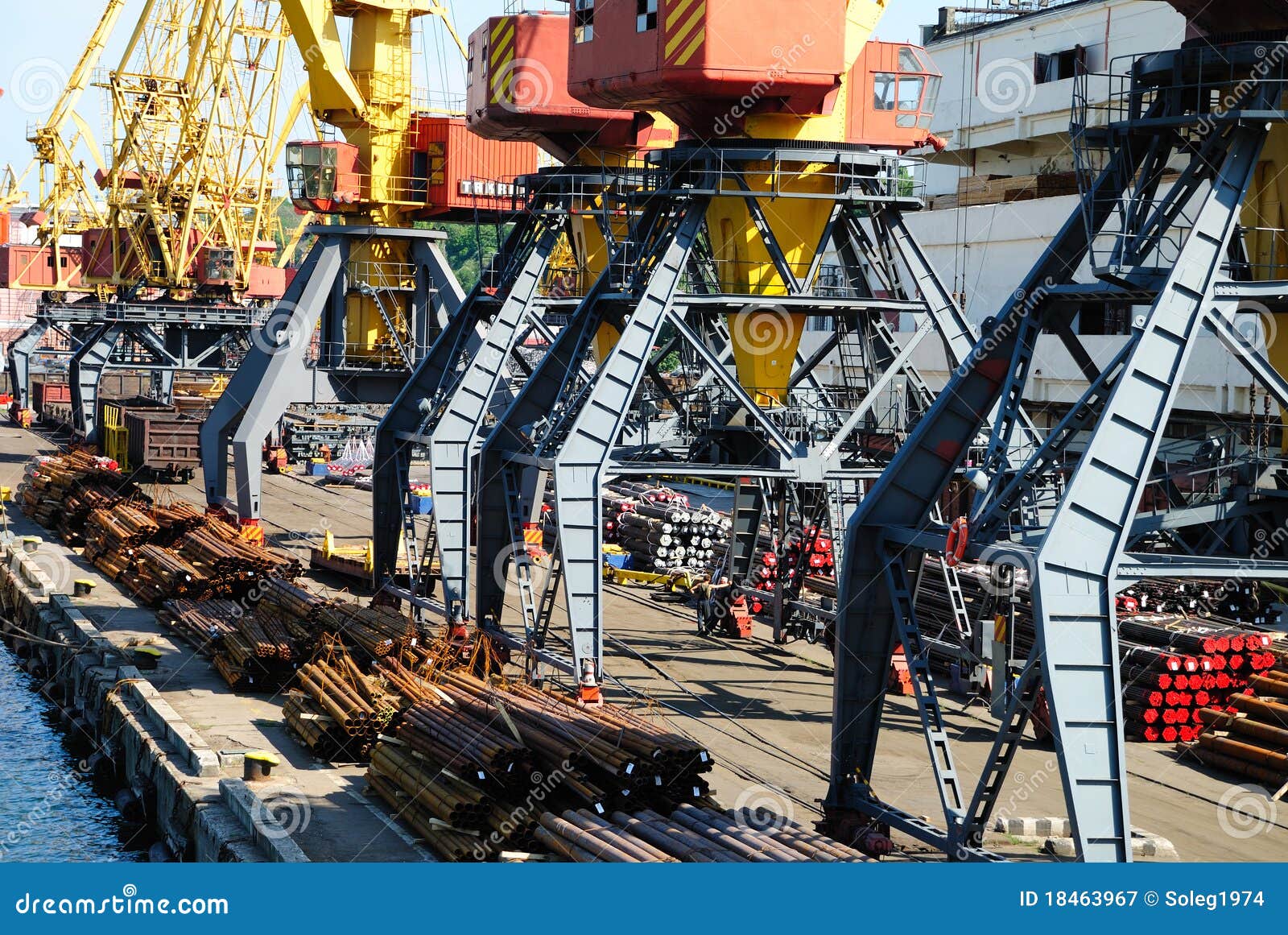 The Trading Seaport with Cranes and Ships Stock Image - Image of haul ...