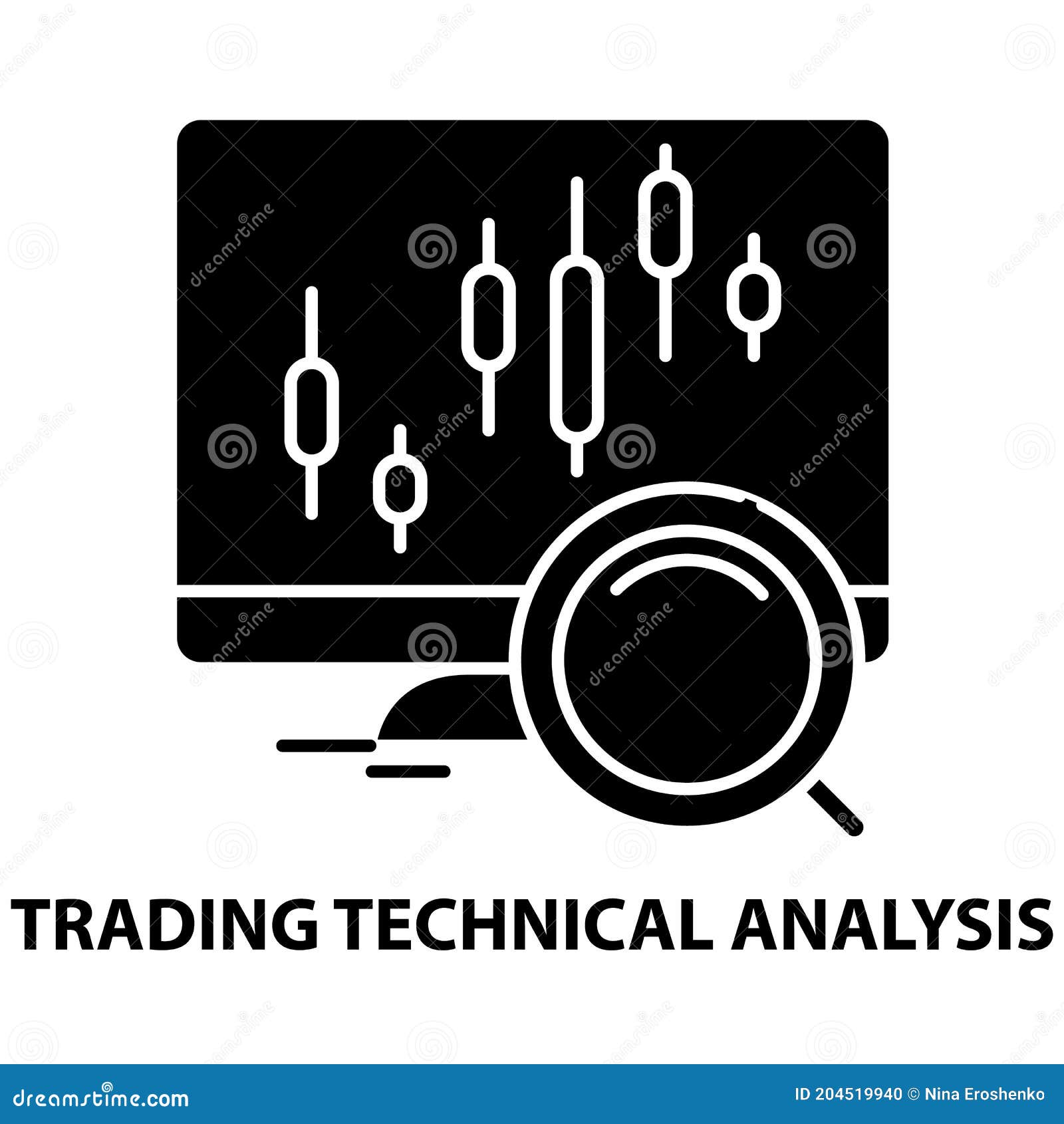 Trading Technical Analysis Icon, Black Vector Sign with Editable ...